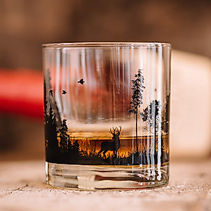 Black Lantern Whiskey Glass – Handmade Whiskey Glasses - Forest Animals - Bar Glass (One 11 oz. Tumbler) - Kitchen Glasses and Kitchen Cups for Cabin Decor