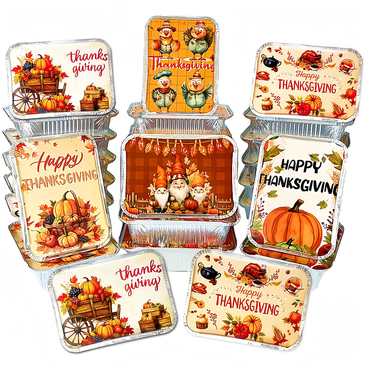 Thanksgiving Food Aluminum Pans Disposable Thanksgiving Leftover Containers with Lids 36Pcs Turkey To Go Cookware Takeout Fall Party Favors Supplies