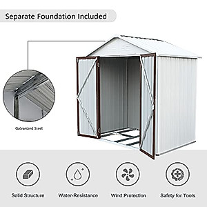 Lifeand 6x4Ft Outdoor Storage Shed with Double Lockable Doors, Anti-Corrosion Metal Garden Shed with Base Frame for Backyard Patio Lawn House,Coffee