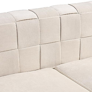 Merax 80.5" Upholstered Sofa with 4 Pillows Modern Couch with Golden Metal Legs for Living Room,Beige Love Seats