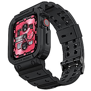 amBand Compatible for Apple Watch Band 45mm 44mm 42mm with Bumper Case, Rugged Men Bands for Apple Watch SE and iWatch Series 7 6 5 4 3 2 1, Sport Military Protective Cases Drop-Proof, Matte Black