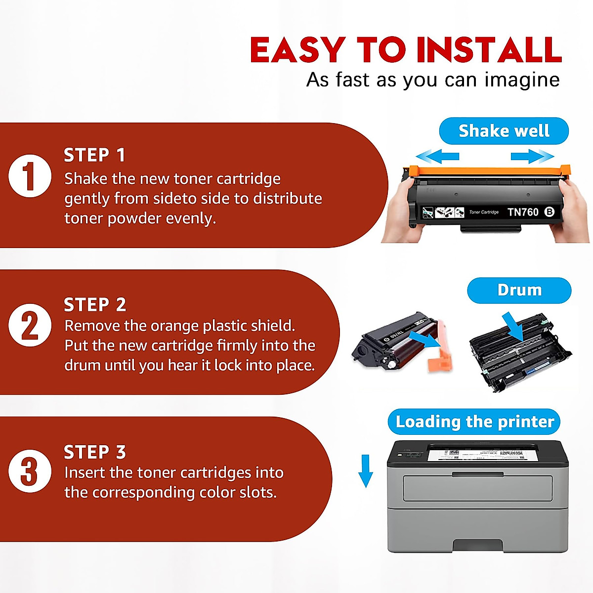 Toner Kingdom Compatible TN760 Toner Cartridge and DR730 Drum for Brother TN760 TN-760 TN730 TN-730 DR730 for Brother HL-l2395dw HL-L2350DW MFC-L2710DW Printer (2 Toners, 1 Drum Unit)