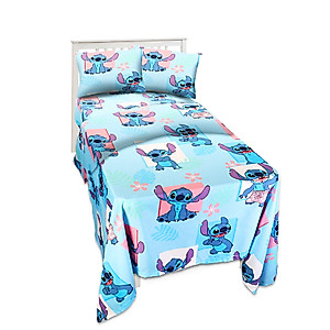Stitch Twin Size Bedding Set for Toddlers - Lilo and Stitch Twin Bedding Bundle Includes Stitch Sheets with Flat Sheet, Fitted Sheet, and Pillowcase for Twin Bed Plus Stickers | Stitch Bedroom Decor