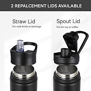 HASLE OUTFITTERS Insulated Water Bottle Kids 16 oz Double Wall Vacuum Stainless Steel Water Bottle Leak Proof for School Wide Mouth with Straw Lid & Spout Lid Keeps Cold and Hot(Black,1pack)