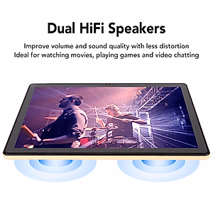 2 in 1 Tablet, 10.1 Inch 8GB 256GB FHD Tablet with Keyboard, 5G WiFi 4G Calling Tablet PC with Night Reading Mode for Office, Gaming 100‑240V Yellow (US Plug)