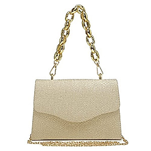 Dasein Chain Clutch Purse Glittering Evening Bag Party Cocktail Prom Handbags for Women (Gold)