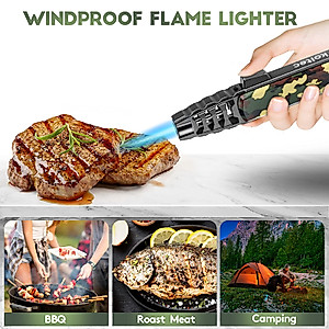 KOLTEC Butane Torch, Outdoor Windproof Cooking Torch Lighter, Refillable Adjustable Jet Flame Kitchen Butane Lighter with Safety and Fire Lock, Gift Box Package (Gas Not Included) (Camouflage)