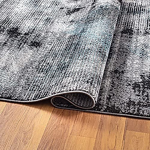 Rugshop Contemporary Distressed Geometric Stain Resistant High Traffic Living Room Kitchen Bedroom Dining Home Office Area Rug 8'x10' Black