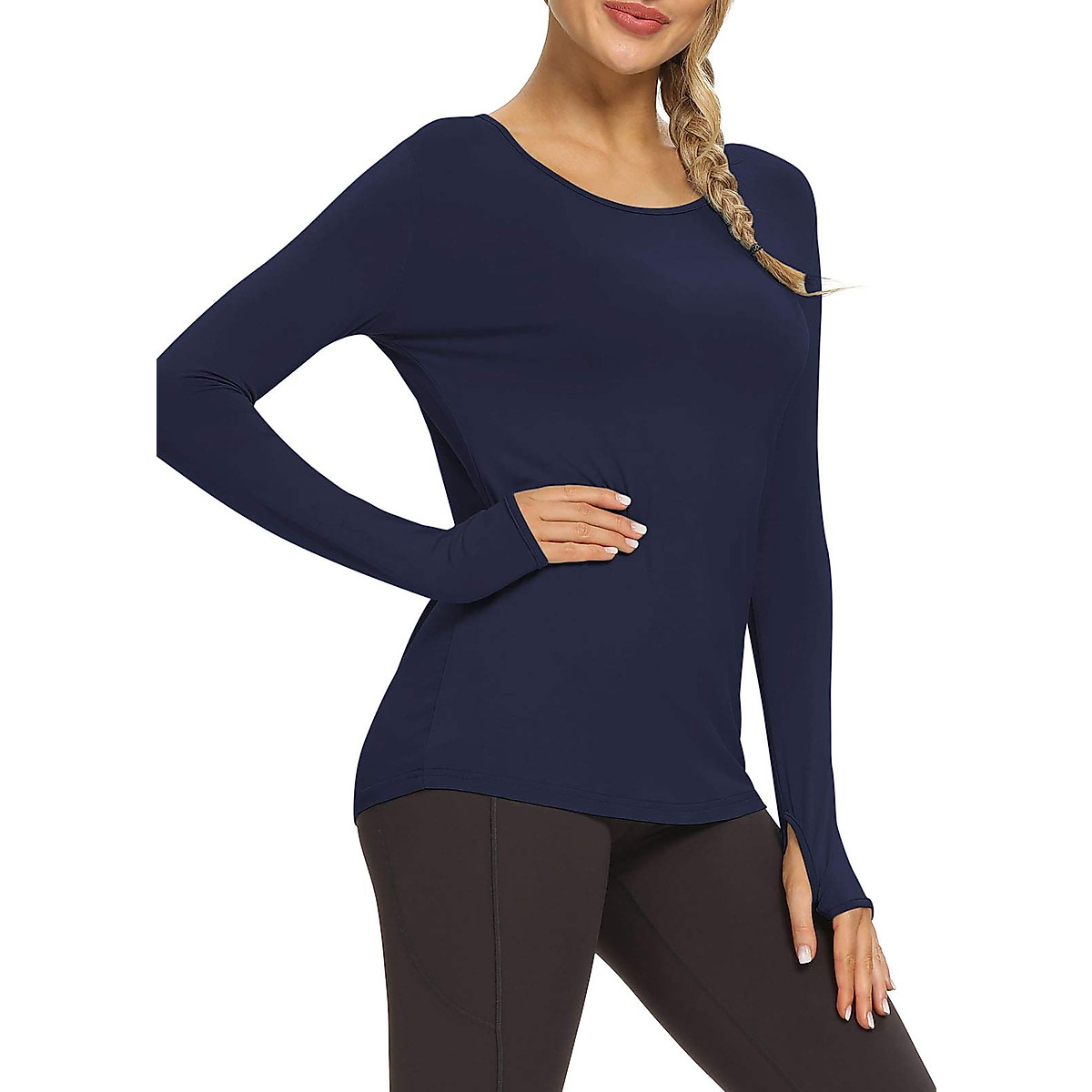 Bestisun Workout Shirt Long Sleeve Sport Tops Athletic Gym Shirts Yoga Clothes Activewear Running Exercise Shirts Navy Blue M