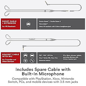 MEE audio M6 VR Multiplatform in-Ear Earphones with Headset Microphone for PS5, Xbox, Nintendo Switch, PC; Also Includes Short Cable and mounting Bracket for Oculus Quest and Other VR Gaming Headsets
