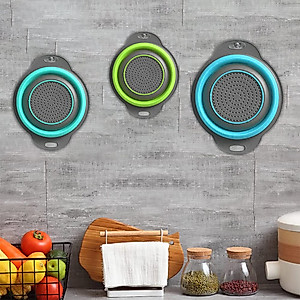 3-Packs Strainers for Kitchen Colander with Handles 3 Size Collapsible Colander for Washing Draining Veggies Fruit Pasta