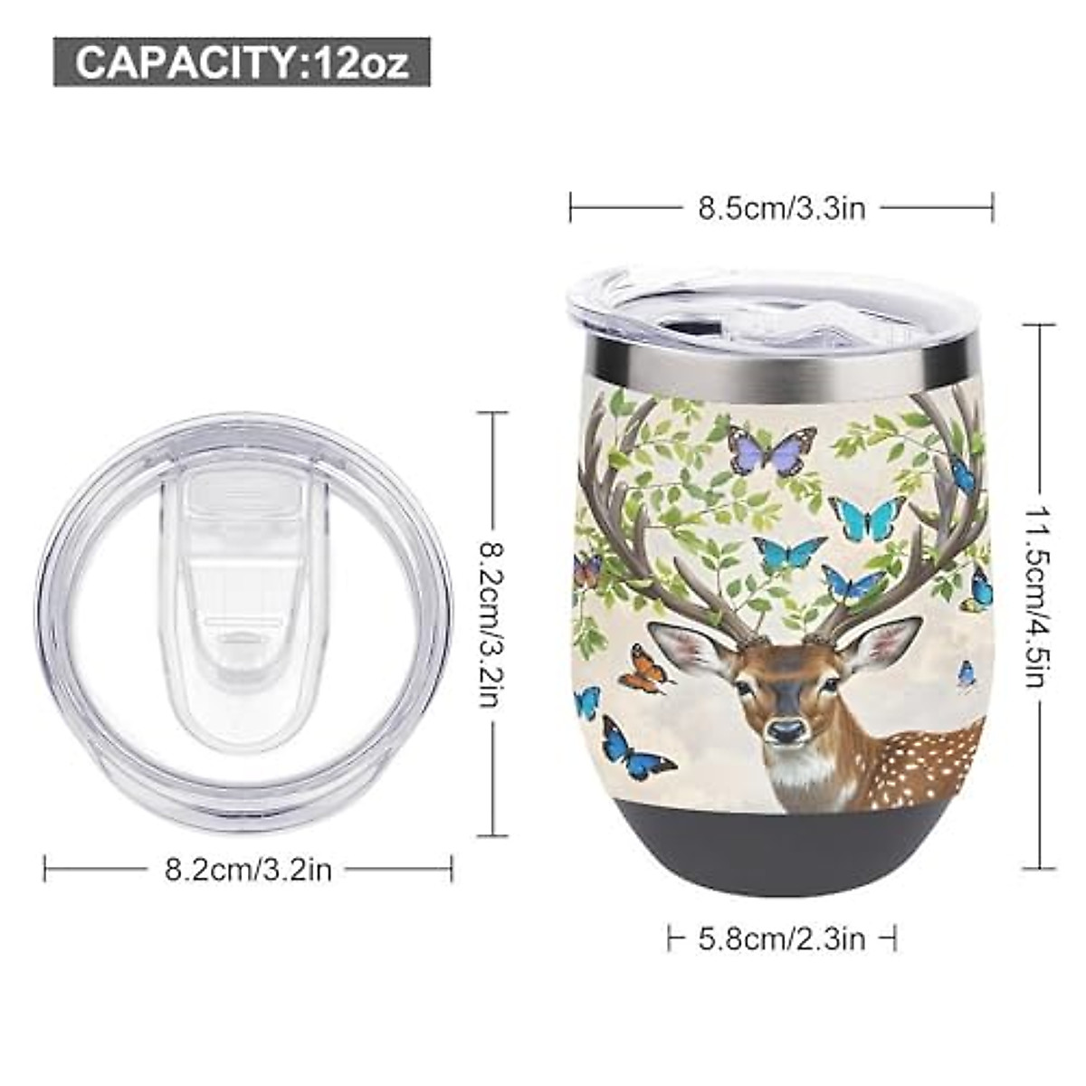 OPTKSNCU 304 Stainless Steel Insulated Cup with Lid, Antlered Butterfly Print Durable, And Easy to Clean – Ideal for Home, Office, And Gift Giving