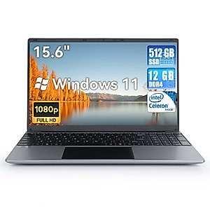 UGRIHACH 15.6" Laptop Computer, Intel Celeron N5095 Processors,12GB RAM, 512GB SSD, Full HD 1080P Display, USB 3.0, Bluetooth 4.2, Type-C, HDMI, 38000mWh Battery, Pre-Install Windows 11.
