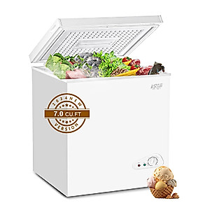 KRIB BLING 7.0 Cu.Ft Chest Freezer Compact Mini Deep Freezer with Top Open Door 7 Gears Temperature Control with Removable Storage Basket White