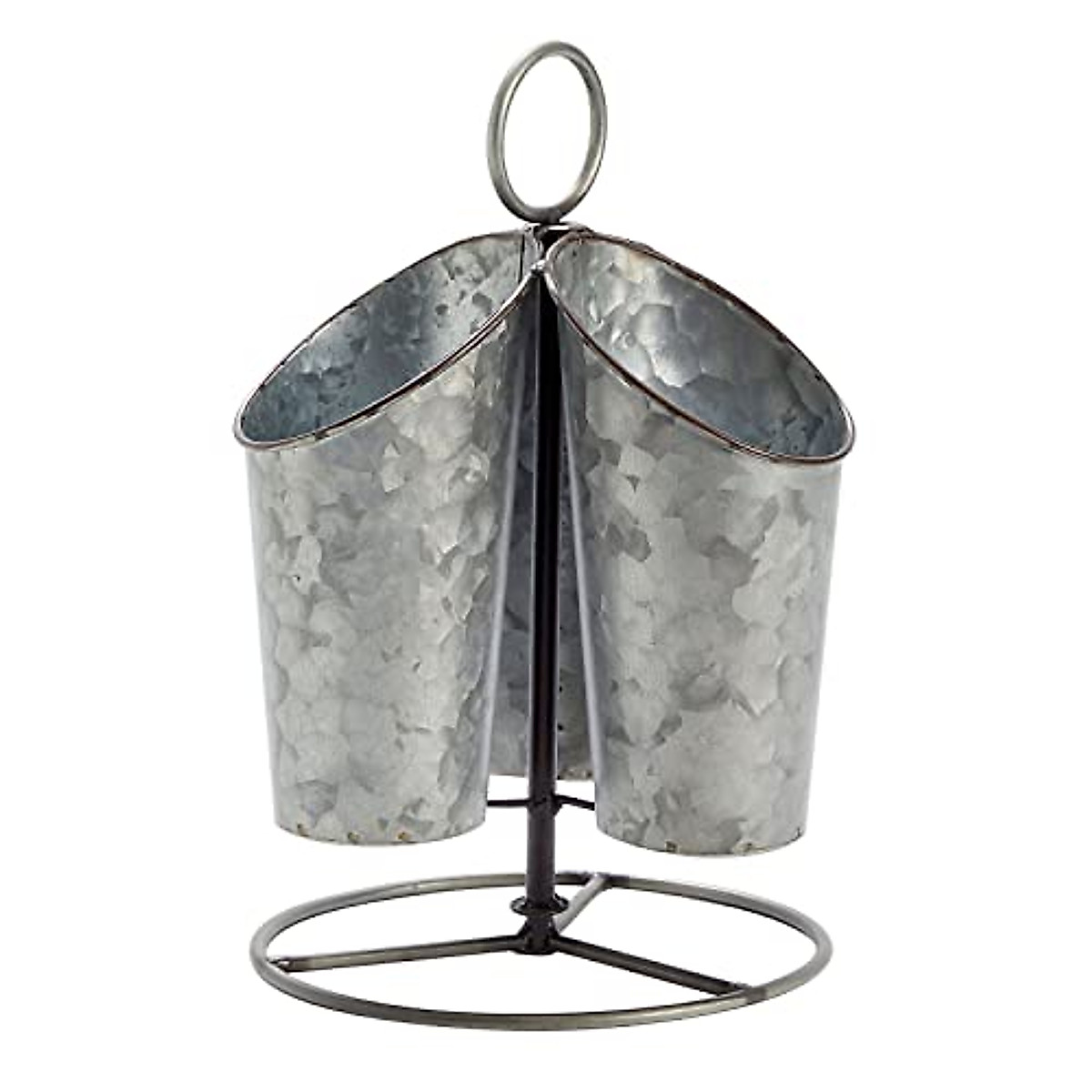 Rotating Kitchen Utensil Holder for Countertop with 3 Compartments, Galvanized Flatware Caddy (6 x 10 In)