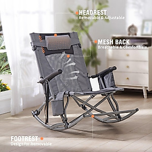 Homcosan Folding Rocking Camping Chair Portable Oversized Padded Rocking Chair with Footrest Folding Chairs for Outside with Pillow for Patio, Garden, Lawn, Supports 400 lbs