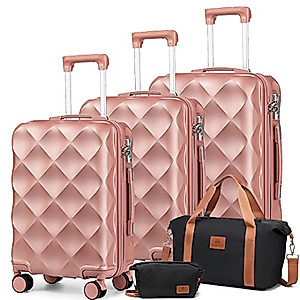 Somago Luggage Sets 3 Pieces Hardside with Spinner Wheels Suitcase with TSA Lock 20in24in28in Nude Pink