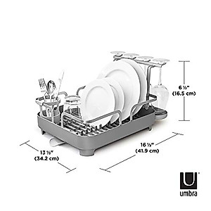 Umbra Holster Dish Rack– Molded Plastic Dish Drying Rack with Drainage Spout, Charcoal