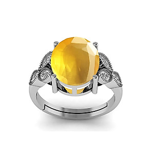 LMDPRAJAPATIS 9.00 Carat Natural Yellow Sapphire Stone Astrological Purpose Silver Plated Ring For Women's