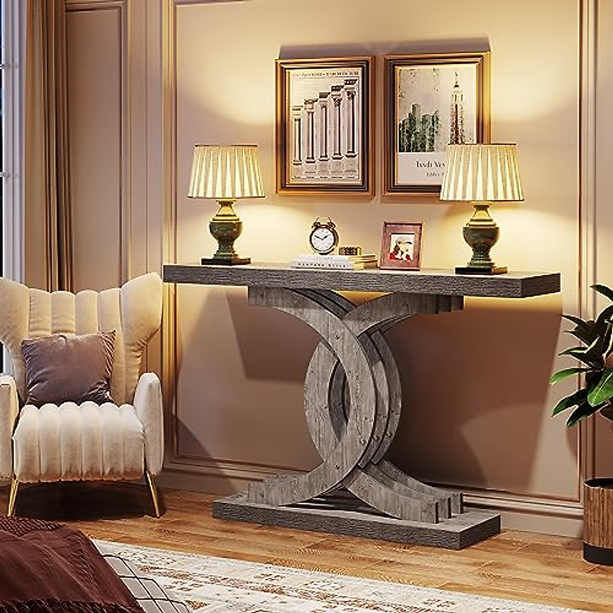 Tribesigns Console Tables for Entryway, Modern Farmhouse 39-inch Entryway Table with Geometric Base, Wooden & Metal Hallway Table/Narrow Sofa Table/Accent Table for Entrance, Living Room (Grey)