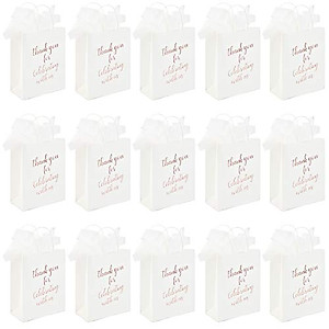 Sparkle and Bash Thank You Kraft Gift Bags with Tissue Paper (Rose Gold Foil, 15 Pack)
