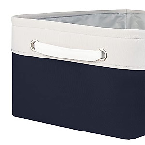 Canvas Storage Basket Organizer, Large | Fabric Rectangular Basket with Handles for Toys, Linen Closet, Clothes | Ideal Cube Storage Bin for Shelves, Navy
