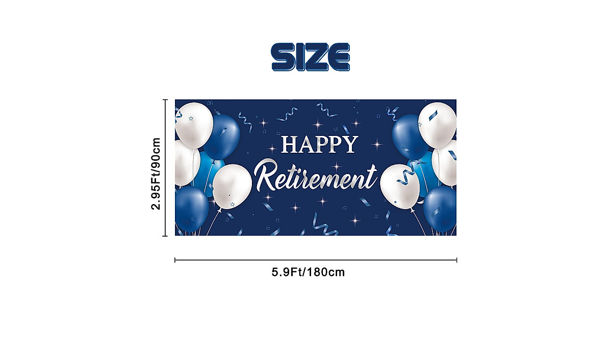 Happy Retirement Banner - Blue Silver Decorations