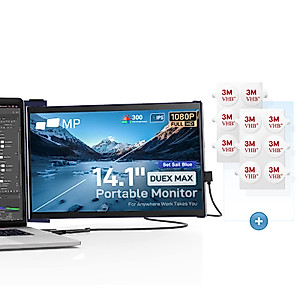 Duex Max Blue Portable Monitor with Adhesive, Mobile Pixels 14.1" Full HD 1080P IPS Auto Rotated Laptop Screen Extender, USB A/Type-C USB Powered Plug and Play