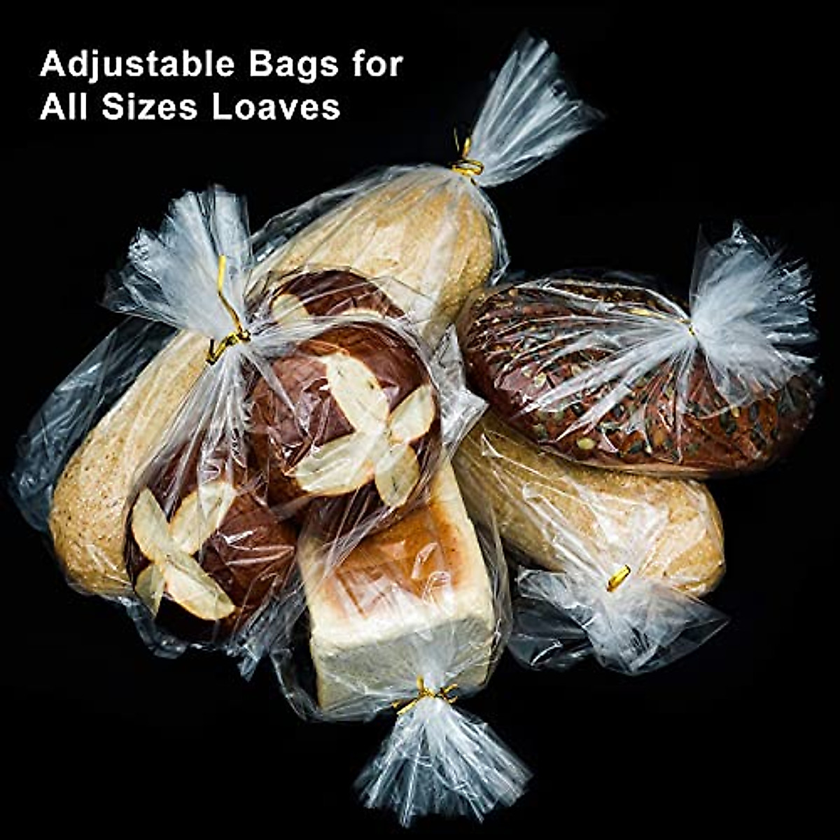 Bread Bags with Ties, Reusable, 100 Clear Bags and 100 Ties, Bread Bags For Homemade Bread And Bakery Loaf Adjustable Reusable (100)