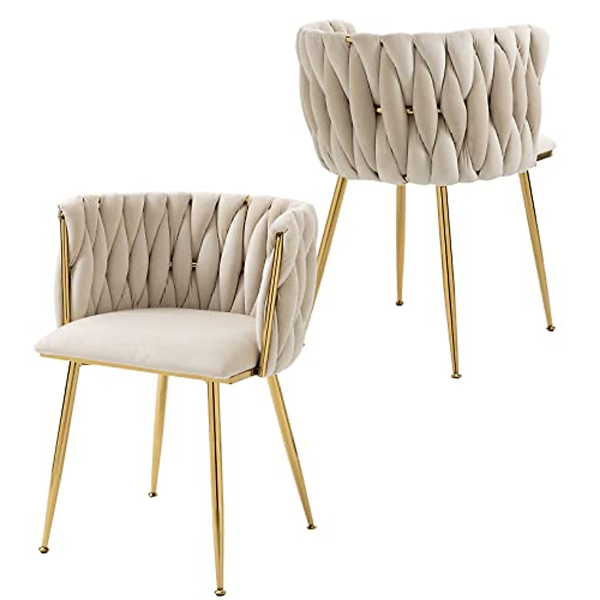 Nrizc Velvet Dining Chairs Set of 2, Woven Upholstered Dining Chairs with Gold Metal Legs, Modern Accent Chairs for Living Room, Dining Room, Kitchen