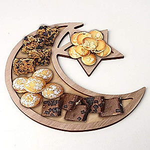 Forart Ramadan Tray Wooden Rustic Crescent Moon Star Eid Mubarak Party Serving Tableware Tray Table Decor Dessert Tray Food Serving Tray