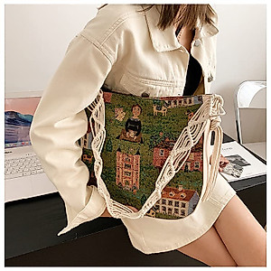 women aesthetic hippie cute tote bag canvas green shoulder bag small kawaii side crossbody bag satchel purse bags for school