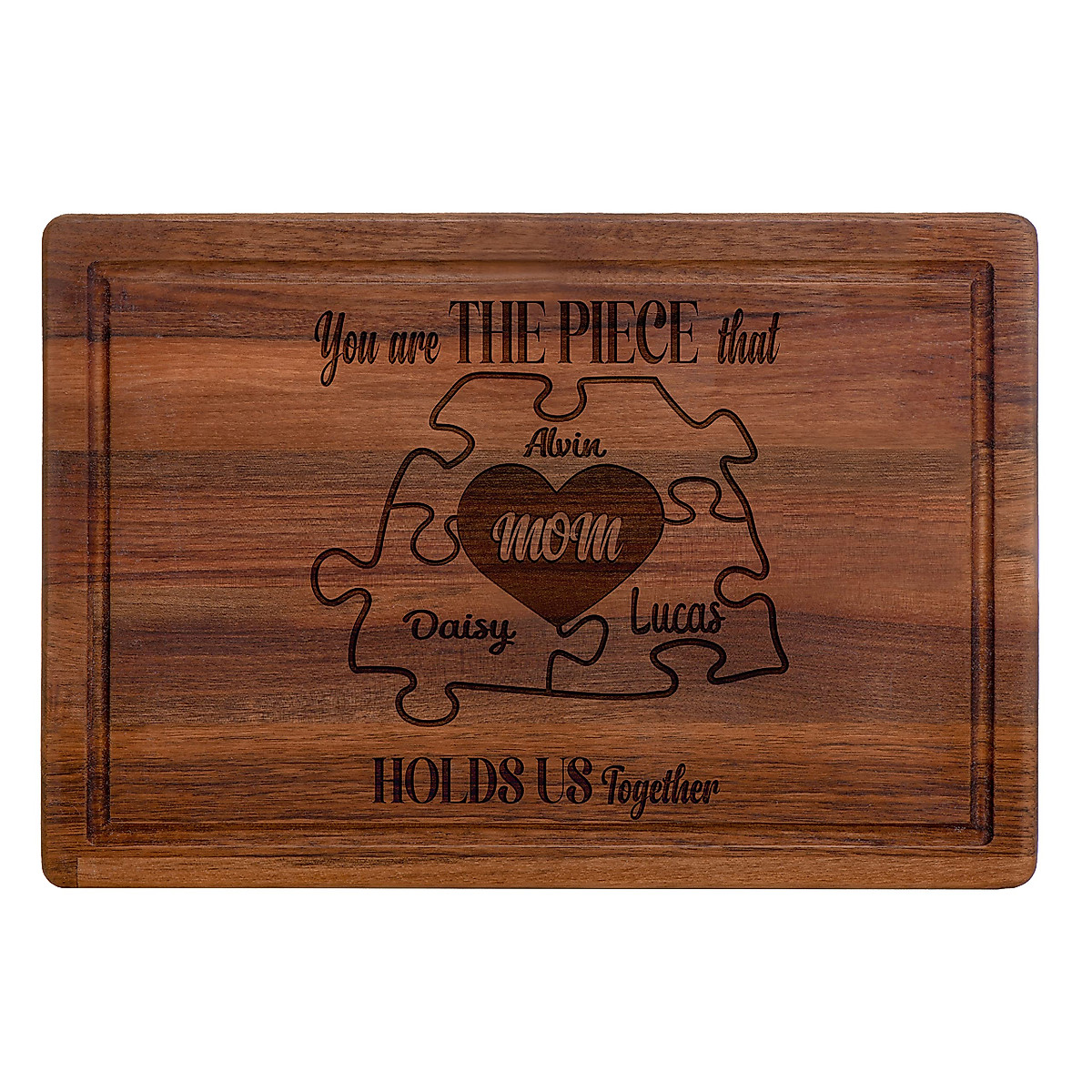 Mothers Day Gifts for Mom, Personalized Mom Puzzle Cutting Board with Custom Kids Names, Personalized Gifts for Mothers, Mom Cutting Board for Birthday, Christmas, Grandma Gifts from Grandkids
