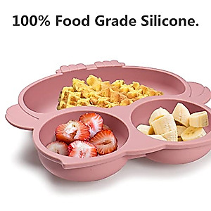 IDVVSSX Silicone Suction Plate for Toddler, Adorable Owl Shape Baby Toddler Plate, Kids Silicone Divided Plate, Baby Plate with Suction, Pink