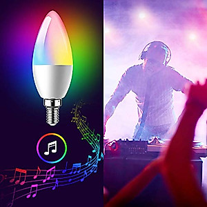 Smart Candelabra LED Bulb, E12 WiFi-Bluetooth Chandelier Light Bulb, Compatible with Alexa Google Home, Tunable White 2700K-6500K & RGB Candle Bulb, Music Sync 5W 400 Lumens