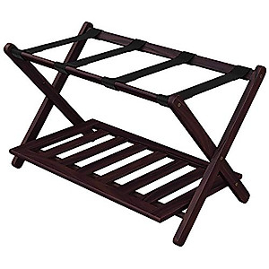 Stony Edge folding luggage rack for guest room Perfect sized 26.75”x16”x22.25” with Extra Shelf Storage - Suitable for Luggage, Suitcase and Shoes (Espresso)