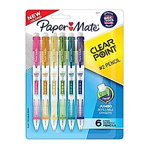 Paper Mate Clearpoint Mechanical Pencils, HB #2 Lead (0.7mm), Assorted Barrel Colors, 6 Count