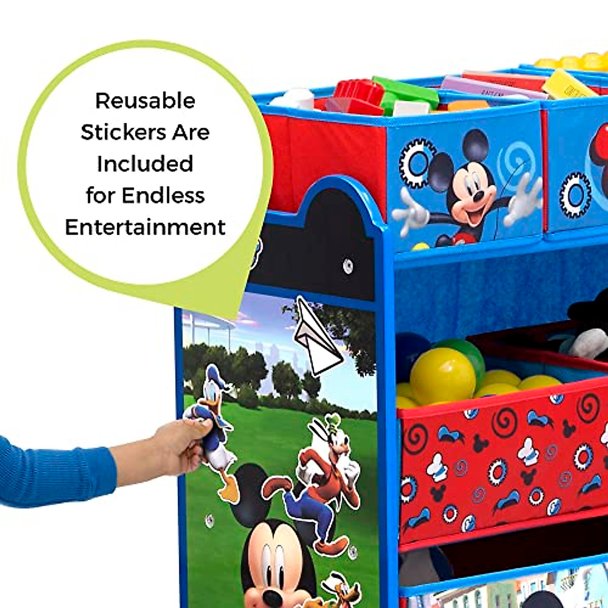 Mickey Mouse 5-Piece Toddler Bedroom Set by Delta Children - Includes Sleep and Play Bed, Table with 2 Chairs and 6 Bin Design and Store Toy Organizer, Blue