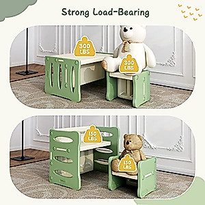 BanaSuper Kid's Table and 2 Chairs Set Plastic Activity Table for Toddlers Children Desk Ideal for Arts & Crafts Snack Time Homeschooling Homework Gift for Boy & Girl(Green with 2 Chairs Set)