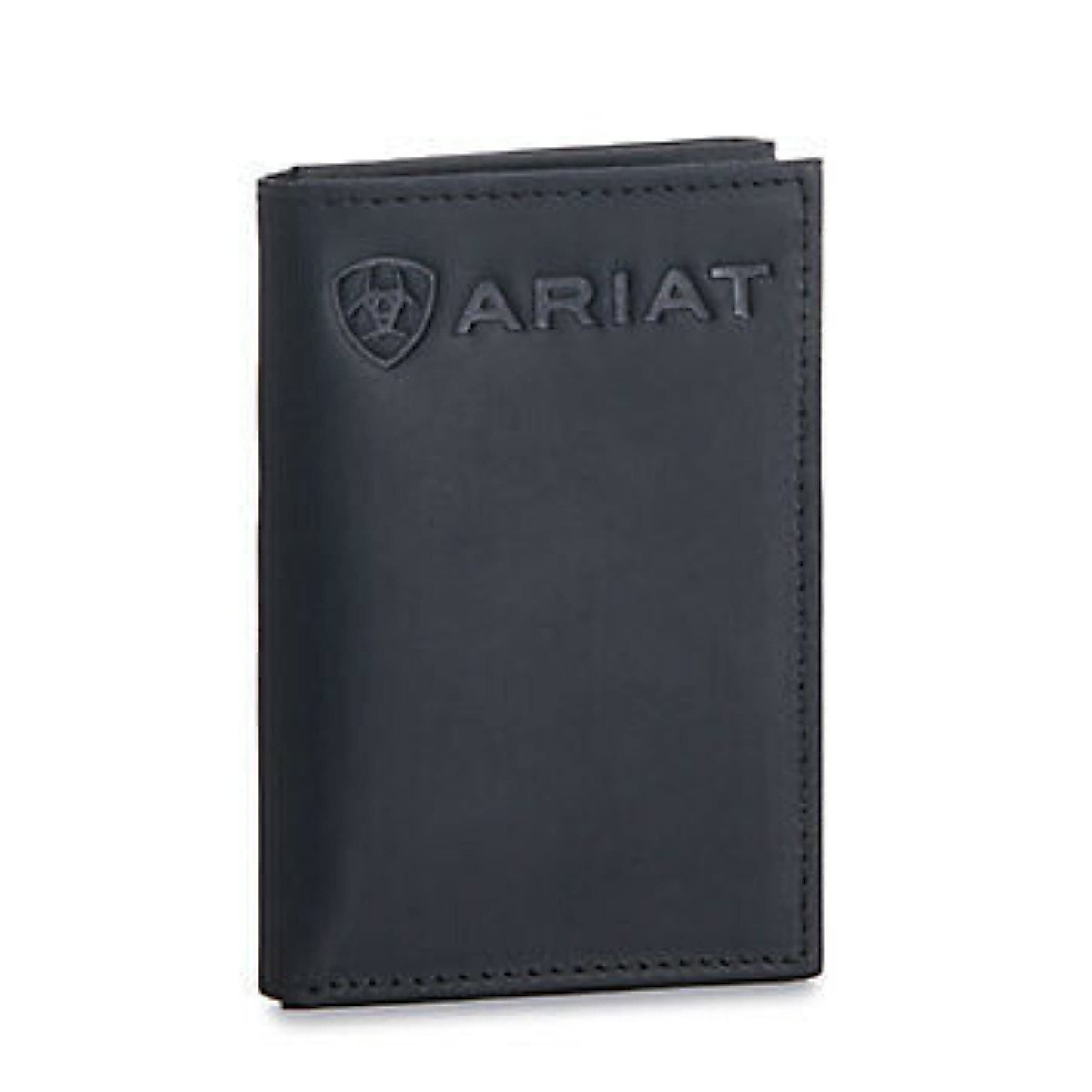 ARIAT Men's Trifold Wallet with Embossed Logo, Genuine Leather, Black