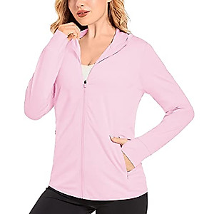 KEFITEVD Womens Sun Shirts Long Sleeve SPF 50+ Sun Protection Jacket UV Protection Hiking Jackets Hooded Long Sleeve Cooling Shirt with Pockets Light Pink