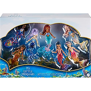 Disney The Little Mermaid Ariel and Sisters Small Doll Set, Collection of 7 Mermaid Dolls, Toys Inspired by The Movie