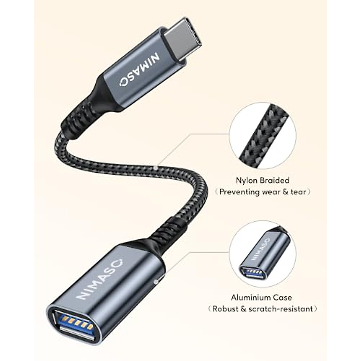 NIMASO USB C to USB 3.0 Adapter [2 pack], USB C to USB A Adapter, USB Type-C to USB,Thunderbolt 3 to USB Adapter OTG Cable for iPhone 15/15 Pro/15 Plus/15 Pro Max, Macbook Pro/Air, Galaxy S20 and more