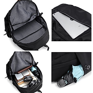 Nujenren Water Resistant Lightweight Travel Hiking Nylon Backpack Daypack Durable with USB Charging Port (Black)