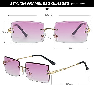 Gleyemor Rimless Rectangle Sunglasses for Women Mens Fashion Vintage Frameless Square Glasses with Gradient Lens (Gradient Purple)