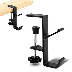 Kakalote 1pc Holder Hooks, Desk Mount Bag Holder Hook Clamp-On Backpack Hanger Under Counter Headphone Hanger Handbag Hook(Black,1pc)