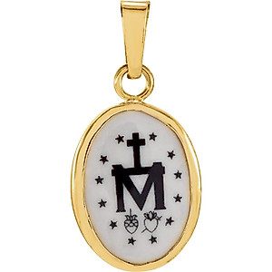Bonyak Jewelry 14k Yellow Gold 13x10 mm Miraculous Hand-Painted Porcelain Medal