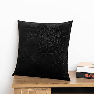 BLACKTHX Pack of 2 Decorative Throw Pillow Covers Black Gothic Pillowcase Velvet Soft for Couch Sofa Bedroom 18x18 Inches Black On Black Print