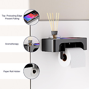 Necvha Toilet Paper Holder with Shelf, Easy to Install Adhesive Wall-Mounted Toilet Paper Holder, Sturdy and Durable Toilet Paper Shelf (Black)