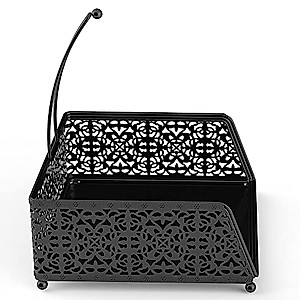 Kinisa Flat Napkin Holder for Table, Black Metal Napkin Holders for Kitchen with Weighted Arm, Cocktail Napkin Dispenser also for Outdoor Use